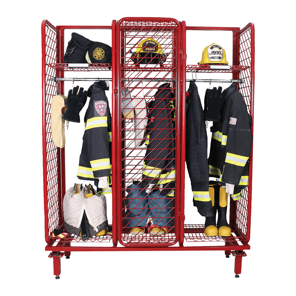 Single Sided Freestanding Red Rack | Firefighter Gear Organization ...