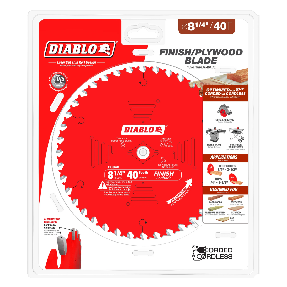 8-1/4 in. x 40 Tooth Finishing Saw Blade | Diablo Tools | Wood Blade ...