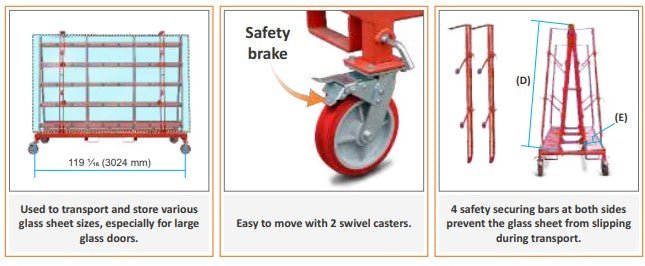 Abaco Oversized Glass Transport Cart | A Frame | Glass Pane | Glass ...