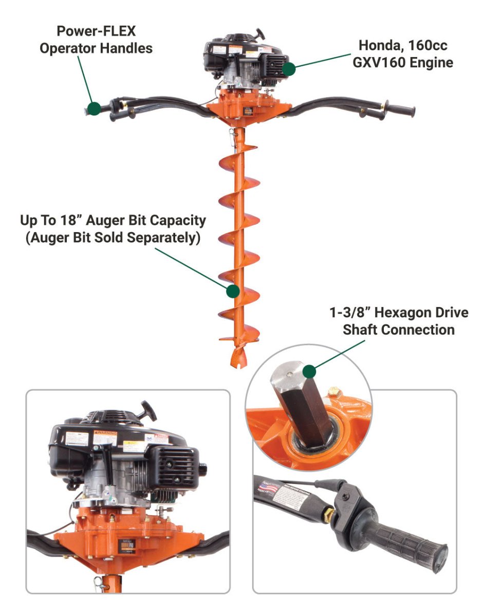 Brave Two-Man Auger | 1-3/8-In. Hex | Honda GXV160 | Brave | Auger ...