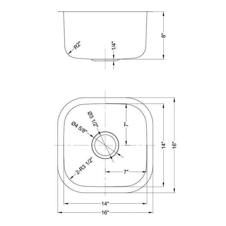 16 Inch Single Bowl Undermount Stainless Steel Square Bar Sink ...