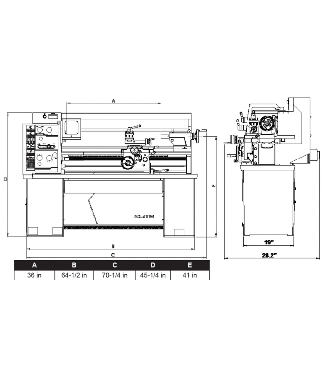 Lathe Machine Drawing Dimension